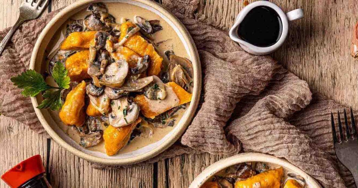 Dumplings af søde kartofler med svampesauce | Opskrifts | Kikkoman